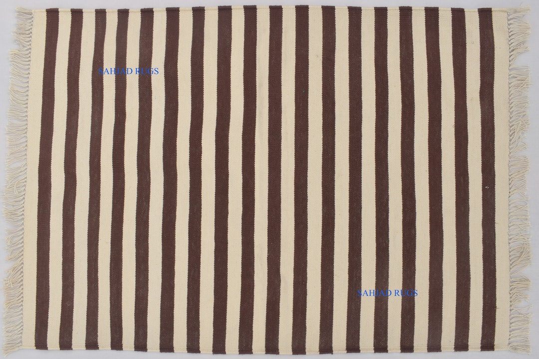 Multiple Sizes Brown and White Cotton Handmade Modern Simple Stripes ...