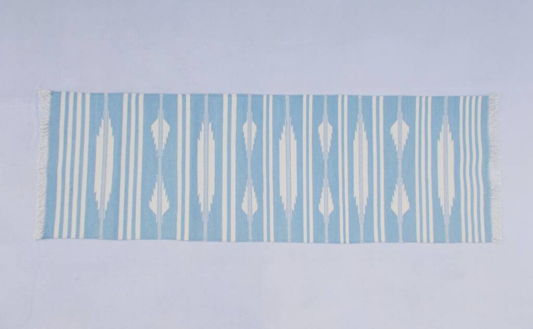 Multiple Sizes Blue Cotton Runner Handmade Stripes - Light Denim Sky ...