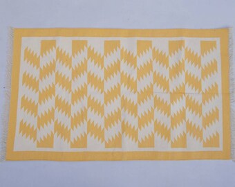 Multiple Sizes Yellow and White Stripes Handmade Cotton Rug | Etsy