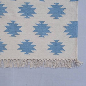 Multiple Sizes White and Denim Blue Runner- Hand Woven Runner - Etsy