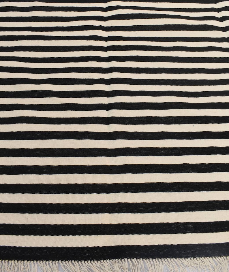 Multi Sizes Modern Black and White Stripes Handmade Cotton Rug | Etsy