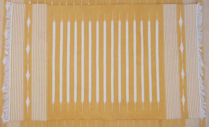 Multiple Sizes Yellow and White Stripes Handmade Cotton Rug - Etsy