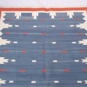 Multiple Sizes Cotton Red, Blue and White Handmade Cotton Rug Dhurrie ...