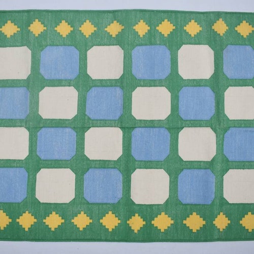 Green and Blue With Yellow Border Cotton Handmade Modern - Etsy