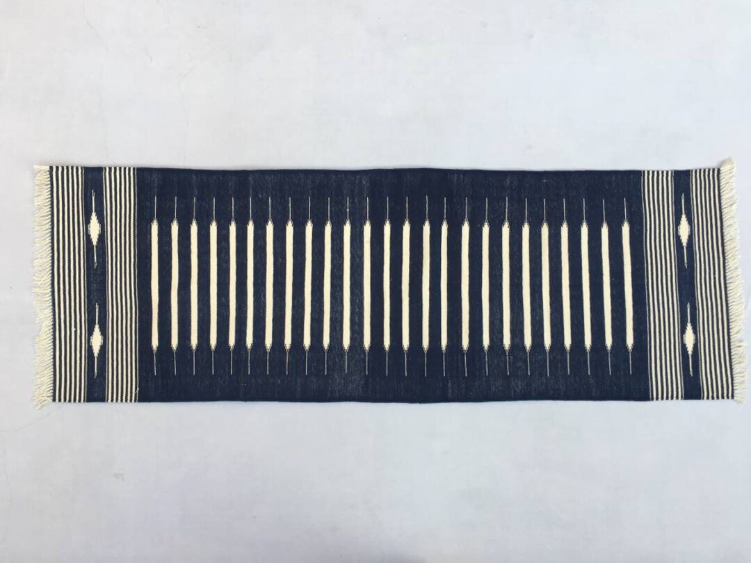 Multiple Sizes Navy Blue Cotton Runner Woven Rug - Dark Royal Navy Blue ...