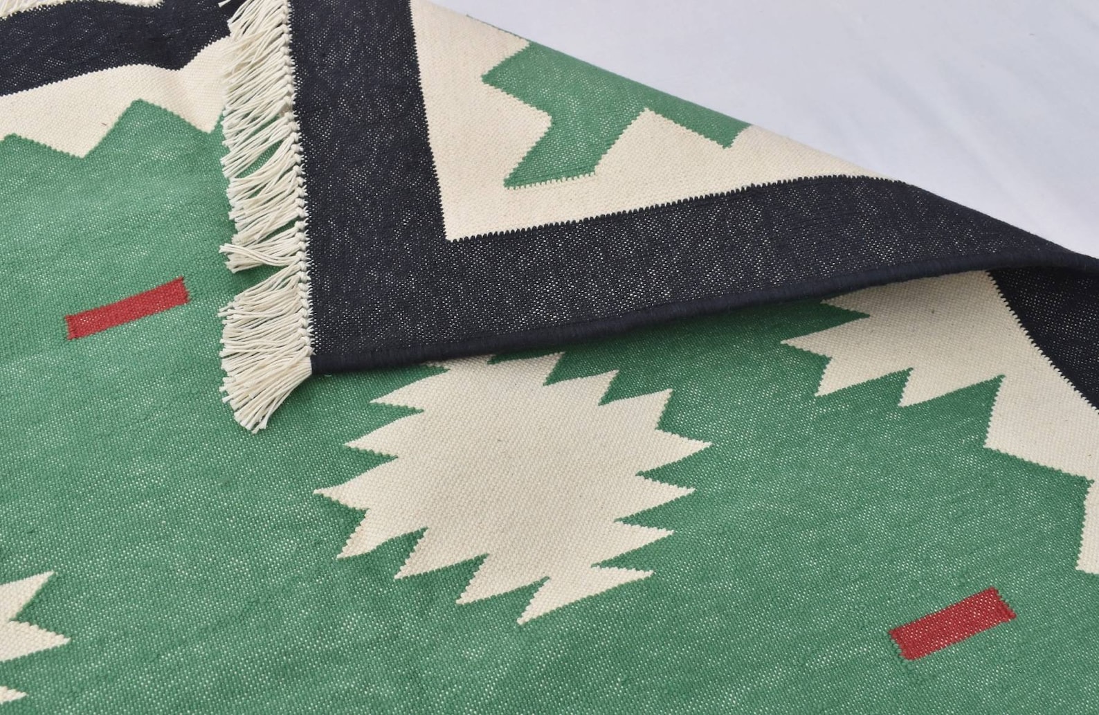 Square Sizes Green and Black Cotton Handmade Modern Rug Flat | Etsy