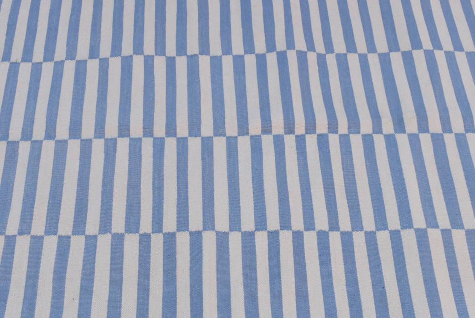 Light Blue & White Cotton Handmade Modern Stripes Rug- Flat Weave and ...