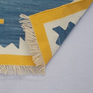 Multiple Sizes Runner Rug - Yellow Border With Blue Tie Dye Colour Hand ...