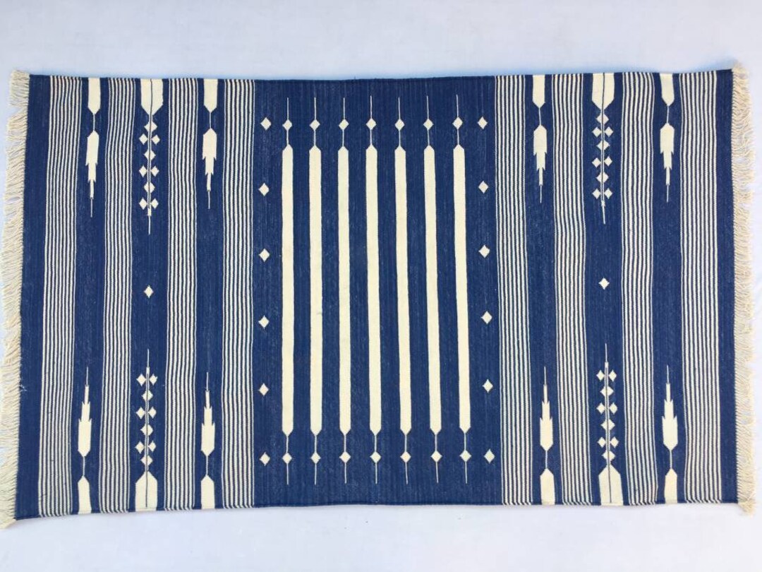 Multiple Sizes Royal Blue Cotton Hand Woven Rug- Beautiful Blue Tie-dye ...