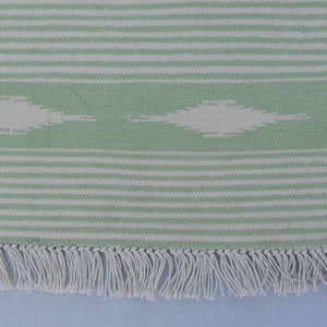 Pastel Light Green Cotton Handmade Modern Stripes Rug- Flat Weave and ...