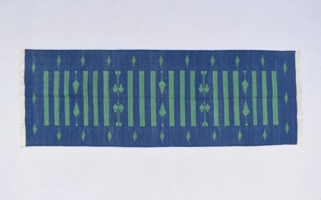 Multiple Sizes Blue & Green Modern Striped Rug Runner- Blue and Green ...