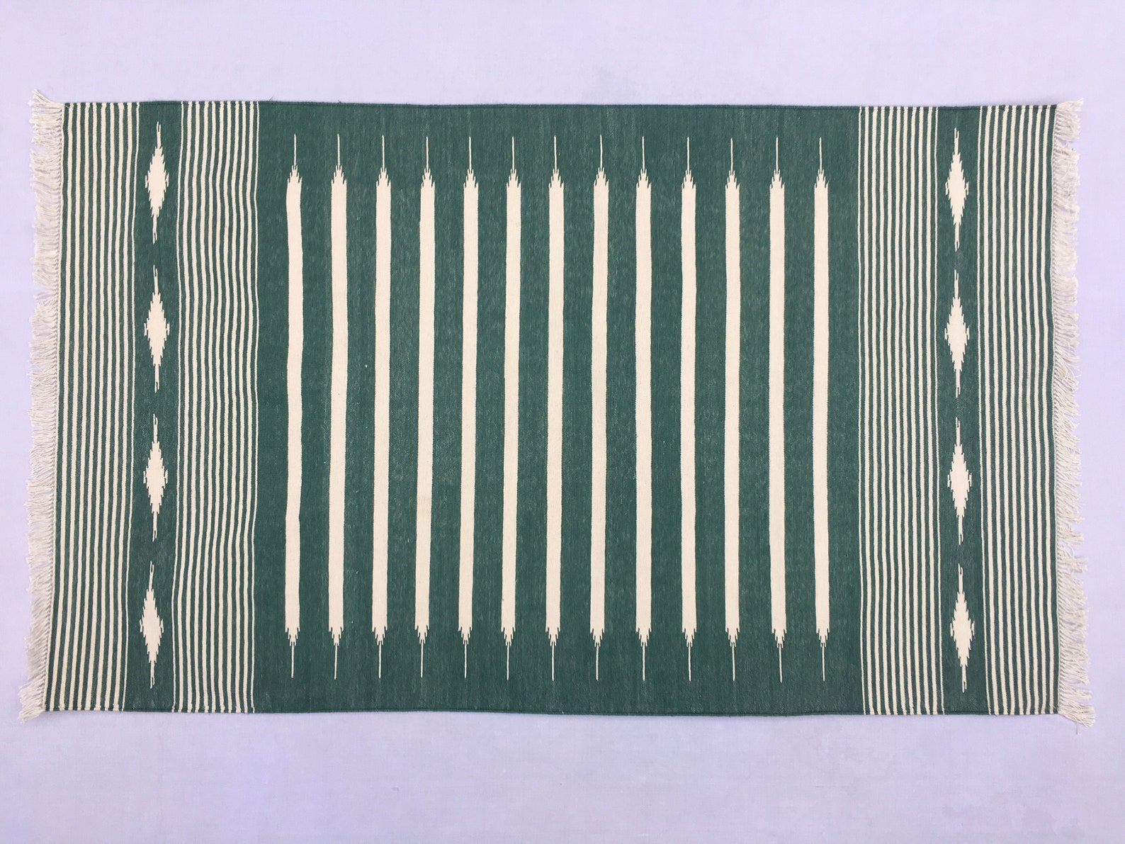 Multi Sizes Green and White Stripes Handmade Cotton Rug and - Etsy