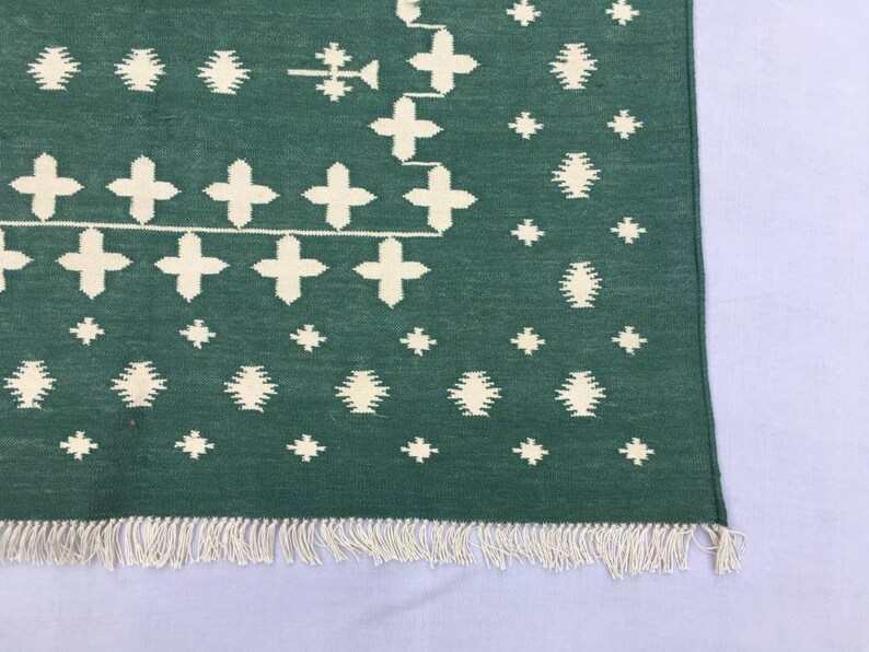 Multiple Sizes Cotton Green and White Handmade Cotton Rug - Etsy