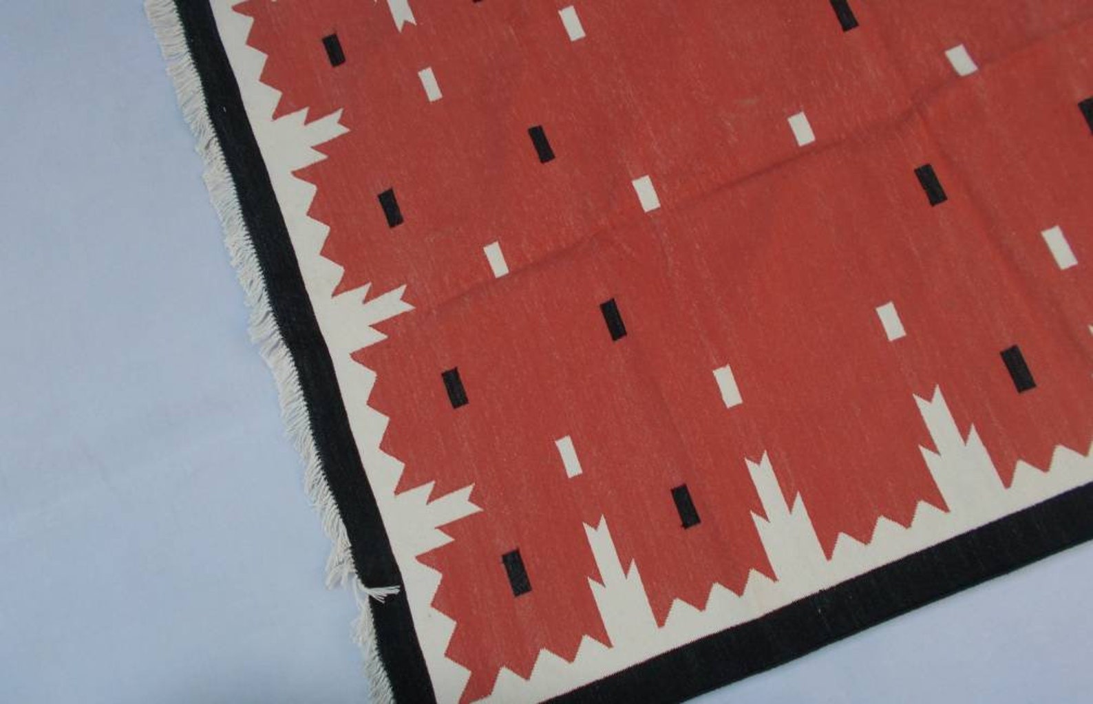 Multiple Sizes Cotton Red, Black and White Handmade Cotton Rug Dhurrie ...