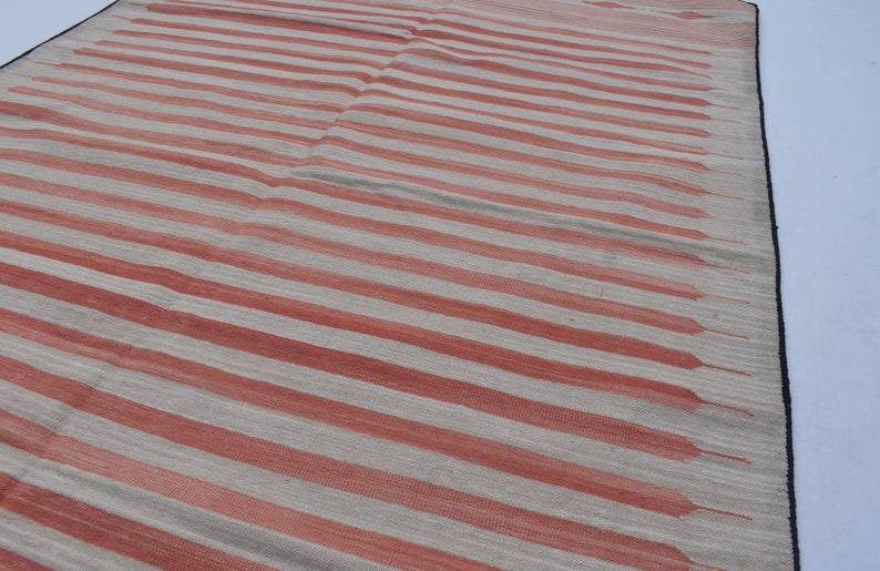 Rustic Beige and Red Cotton Handmade Modern Stripes Rug With - Etsy