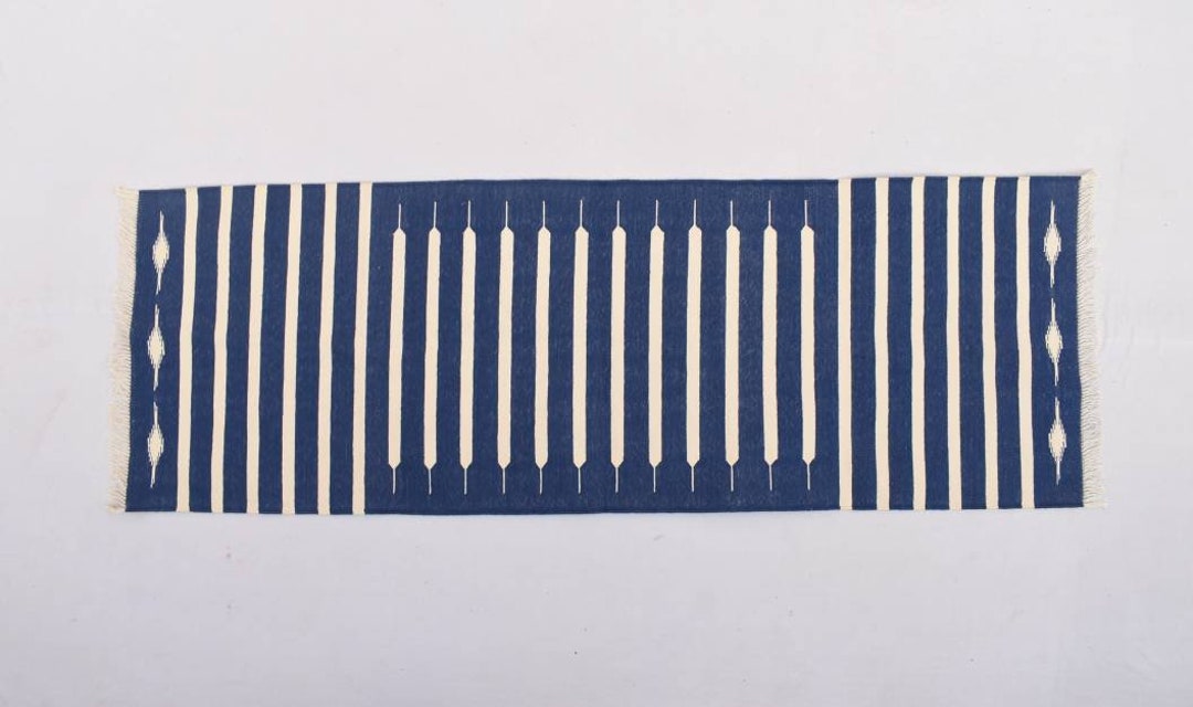 Multiple Sizes Navy & White Modern Striped Rug Runner- Dark Navy and ...