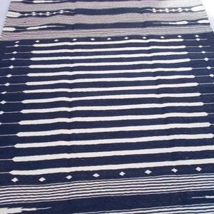 8x10 Dark Navy Blue Stripes Cotton Rug Dhurrie - Room Size Rug - Etsy