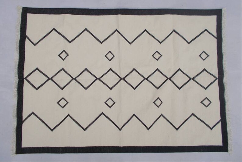 Multiple Sizes off White and Black-handmade Cotton Rug - Etsy