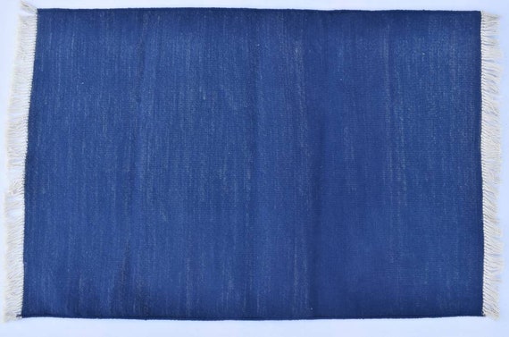 Multiple Sizes Cotton Plain Blue Color Hand Woven Kilim Rug - Etsy