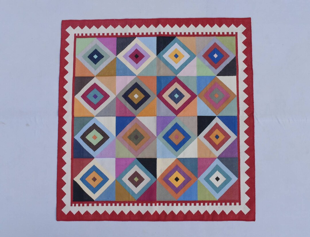 4x4 Square Rug Beautiful Cotton Hand Woven Geometric Style Handmade Rug ...