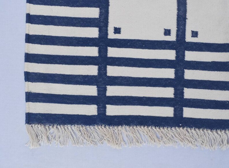 Off White and Navy Blue Cotton Handmade Modern Pattern Rug - Etsy