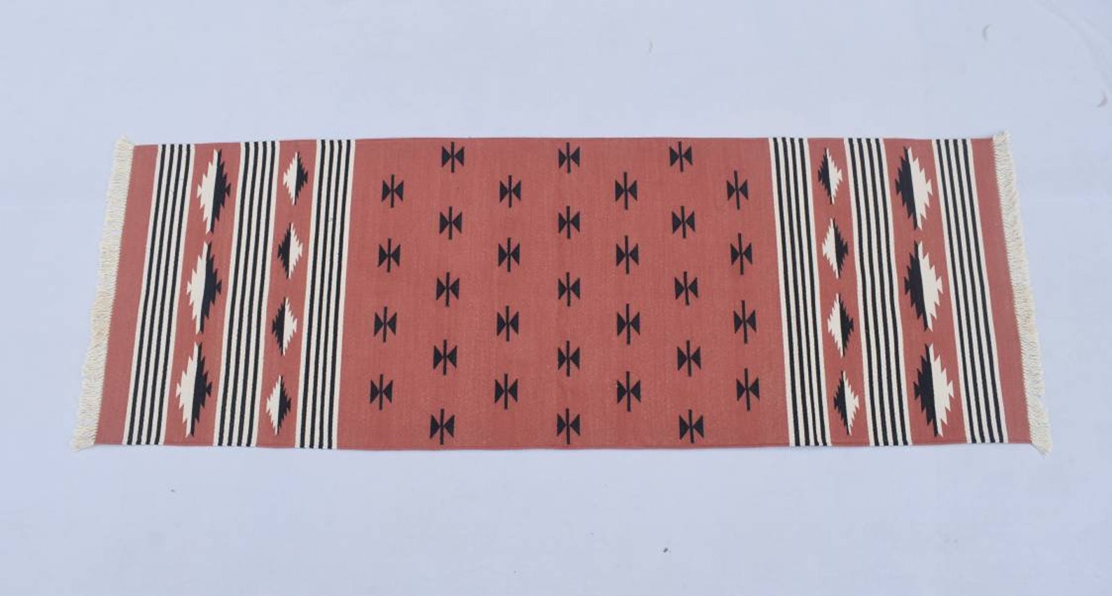 Indian Red and Black Modern Cotton Runner Rug - Hand Woven Runner Rug ...