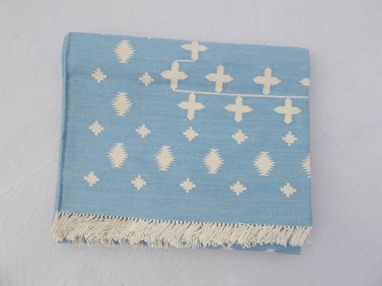 Multiple Sizes Cotton Light Blue and White Handmade Cotton Rug - Etsy