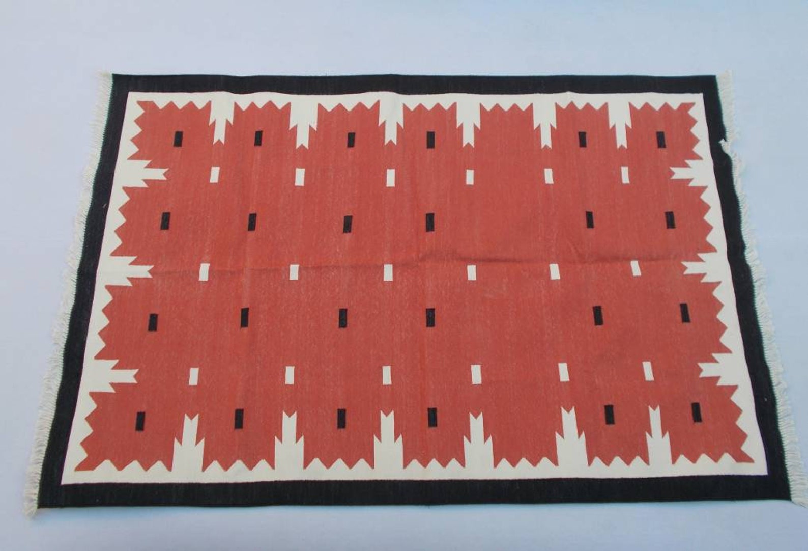 Multiple Sizes Cotton Red, Black and White Handmade Cotton Rug Dhurrie ...