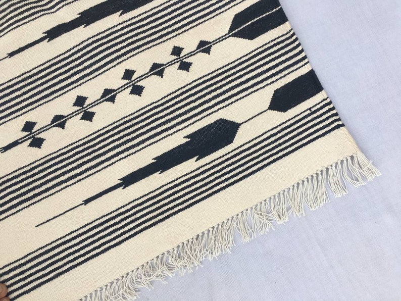 Multiple Sizes off White and Black Striped Handmade Cotton Rug | Etsy