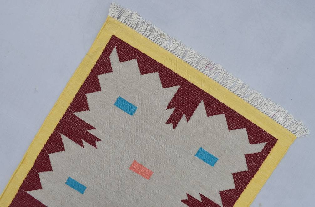 2x3 Small Size Colorful Cotton Rug Yellow Border Beautiful - Etsy