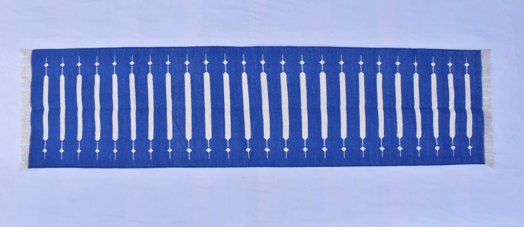 Multiple Sizes Blue and White Modern Stripes Hand Woven Runner Rug ...