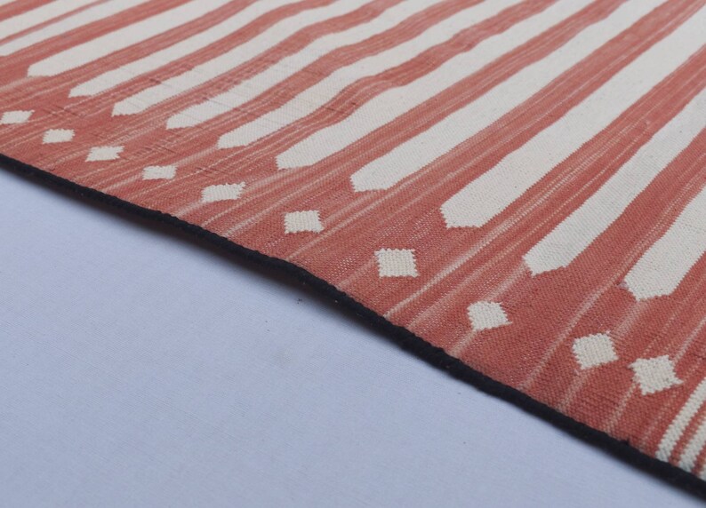 Red and White Modern Striped Cotton Flat Weave Hand Woven Rug | Etsy