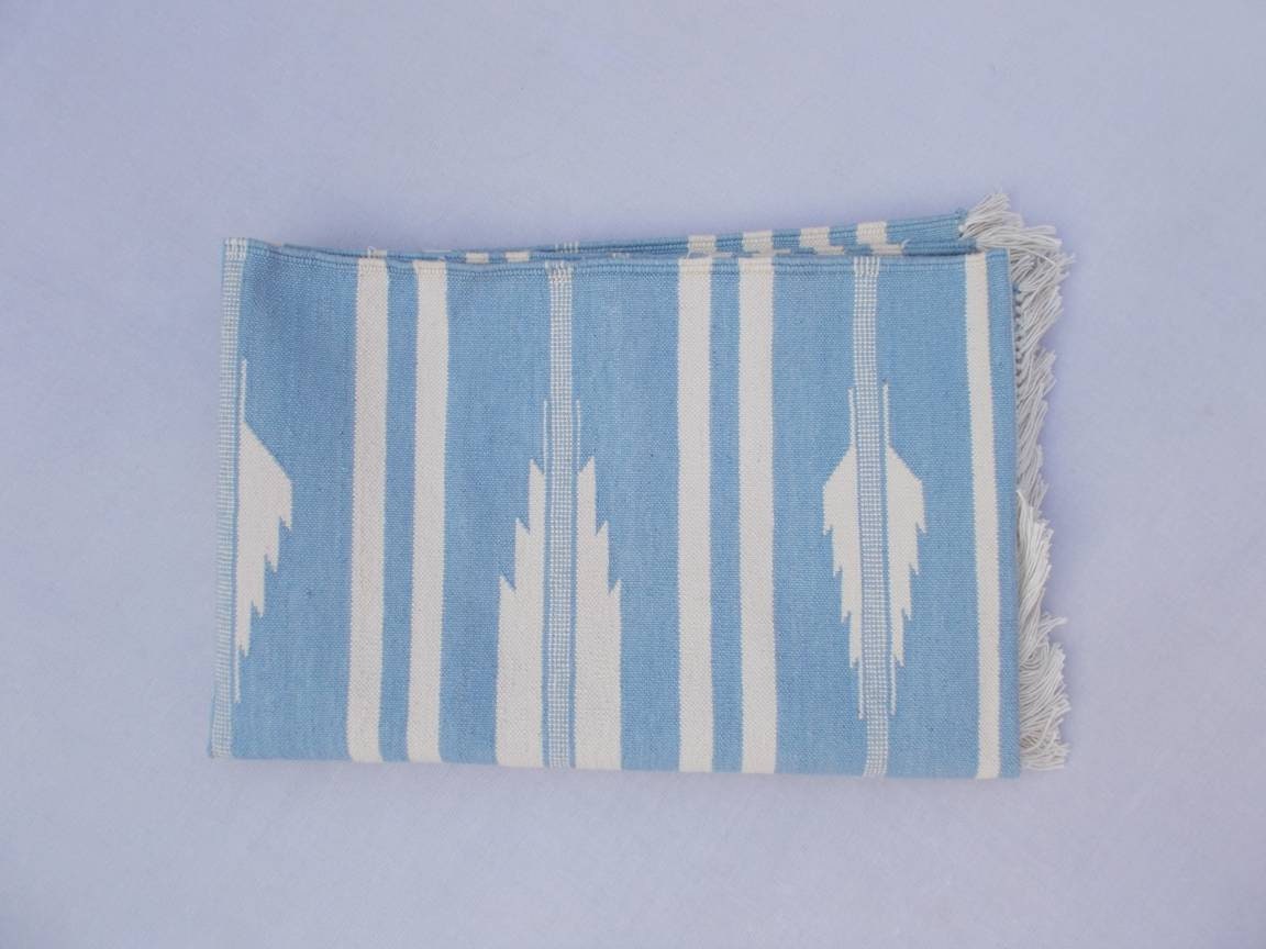 Multiple Sizes Blue Cotton Runner Handmade Stripes Light - Etsy