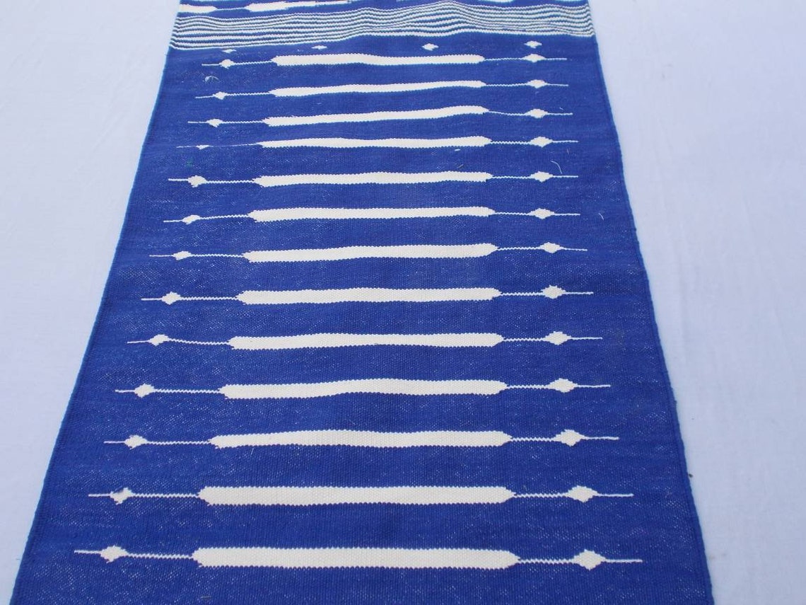 Multiple Sizes Blue Cotton Runner Handmade Rug Beautiful - Etsy