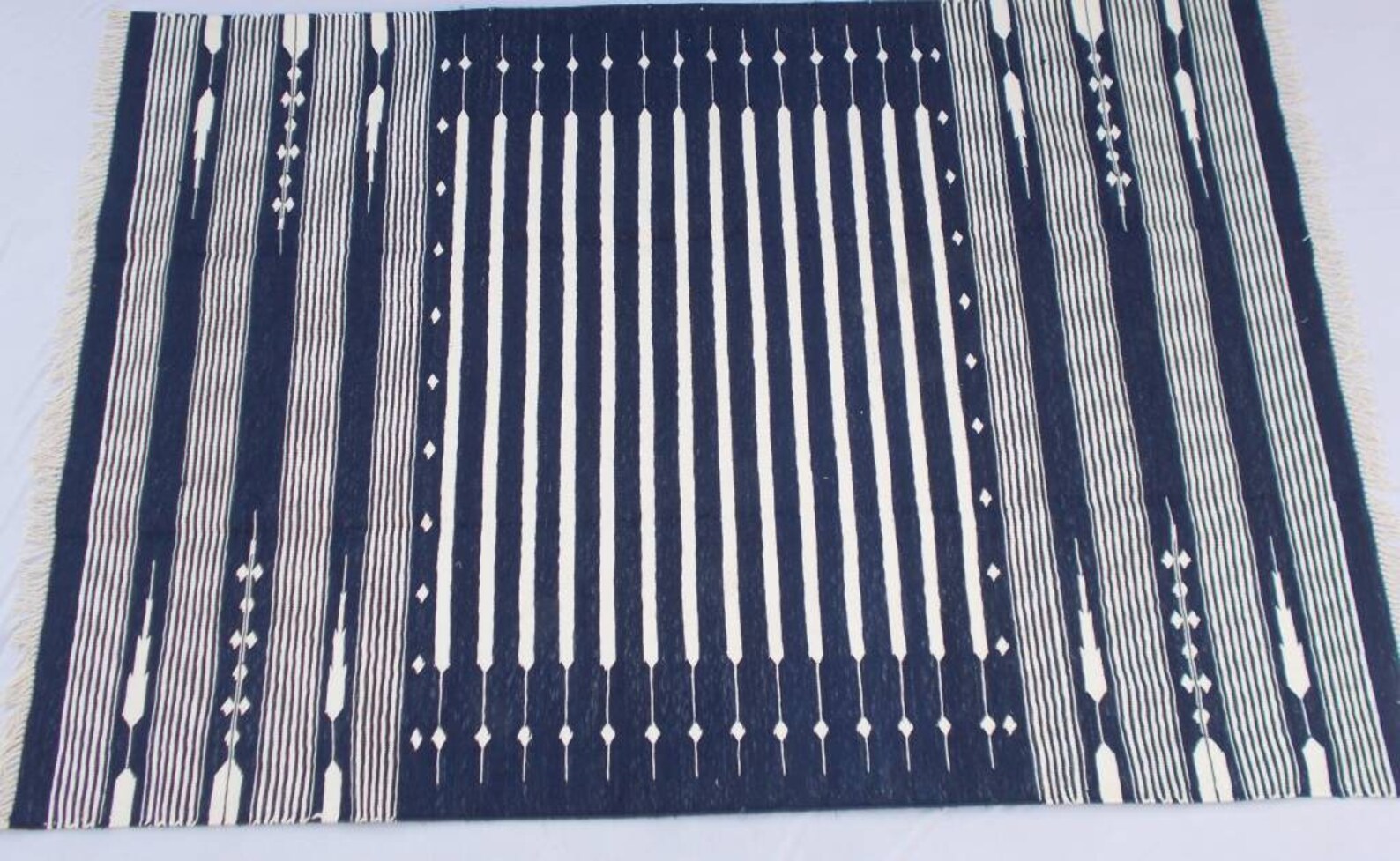 8x10 Dark Navy Blue Stripes Cotton Rug Dhurrie Room Size Rug | Etsy