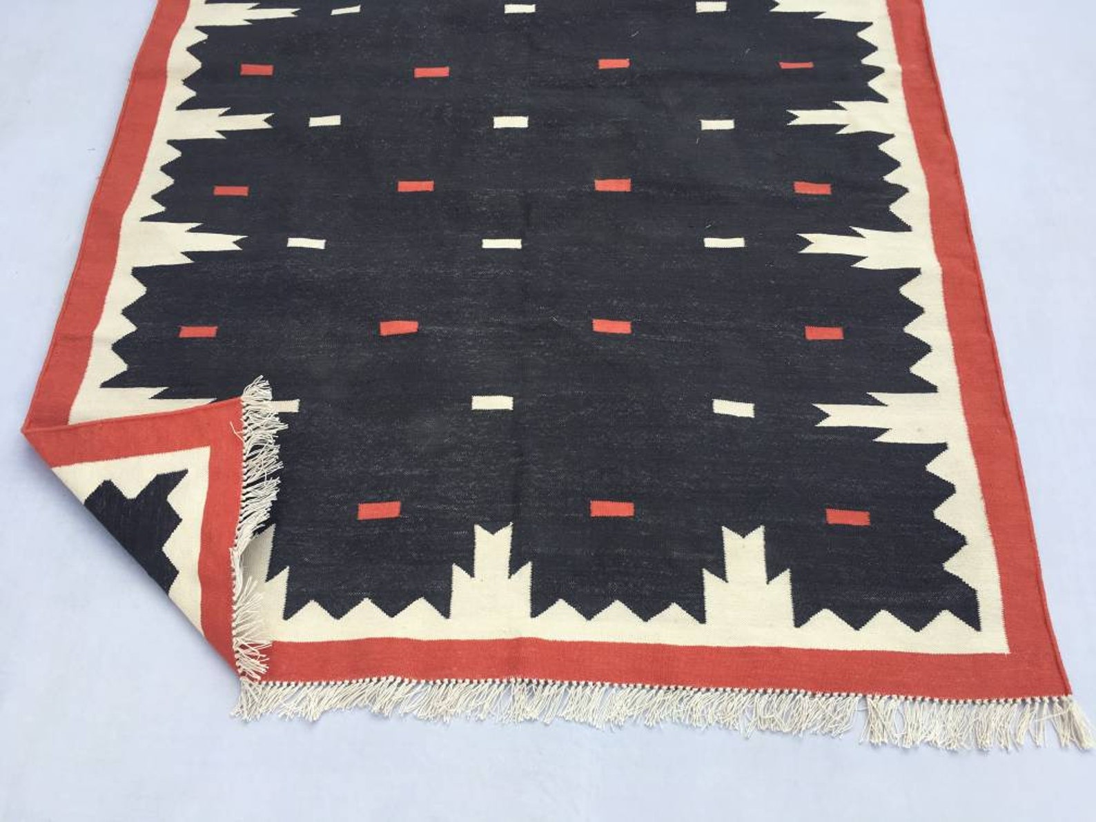 Multiple Sizes Cotton Black Red and White Handmade Cotton Rug | Etsy