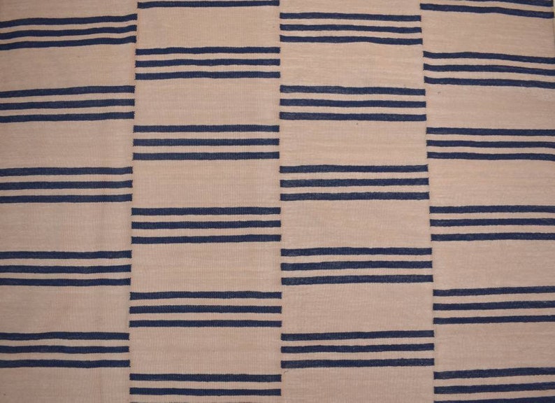 Multi Sizes Cotton Beige and Blue Handmade Modern Design Rug.- Hand ...