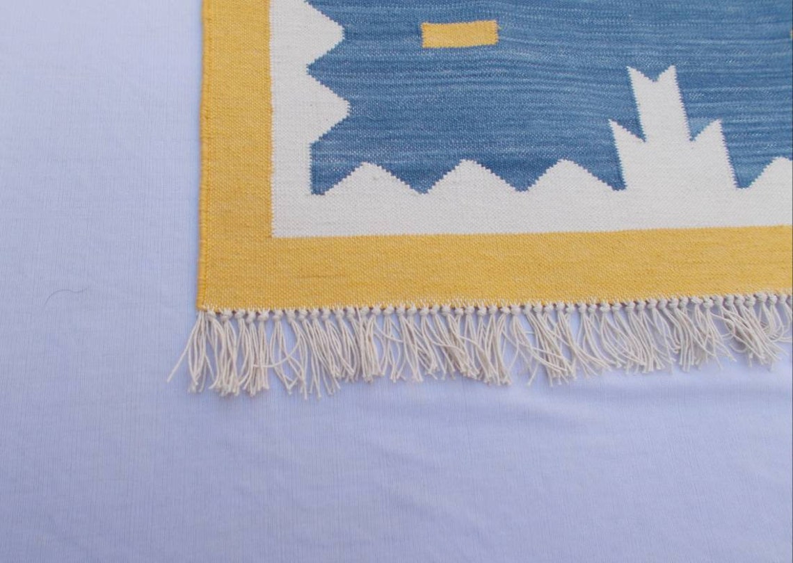 Multiple Sizes Runner Rug Yellow Border with Blue Tie dye | Etsy