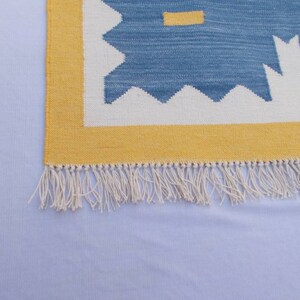 Multiple Sizes Runner Rug - Yellow Border With Blue Tie Dye Colour Hand ...