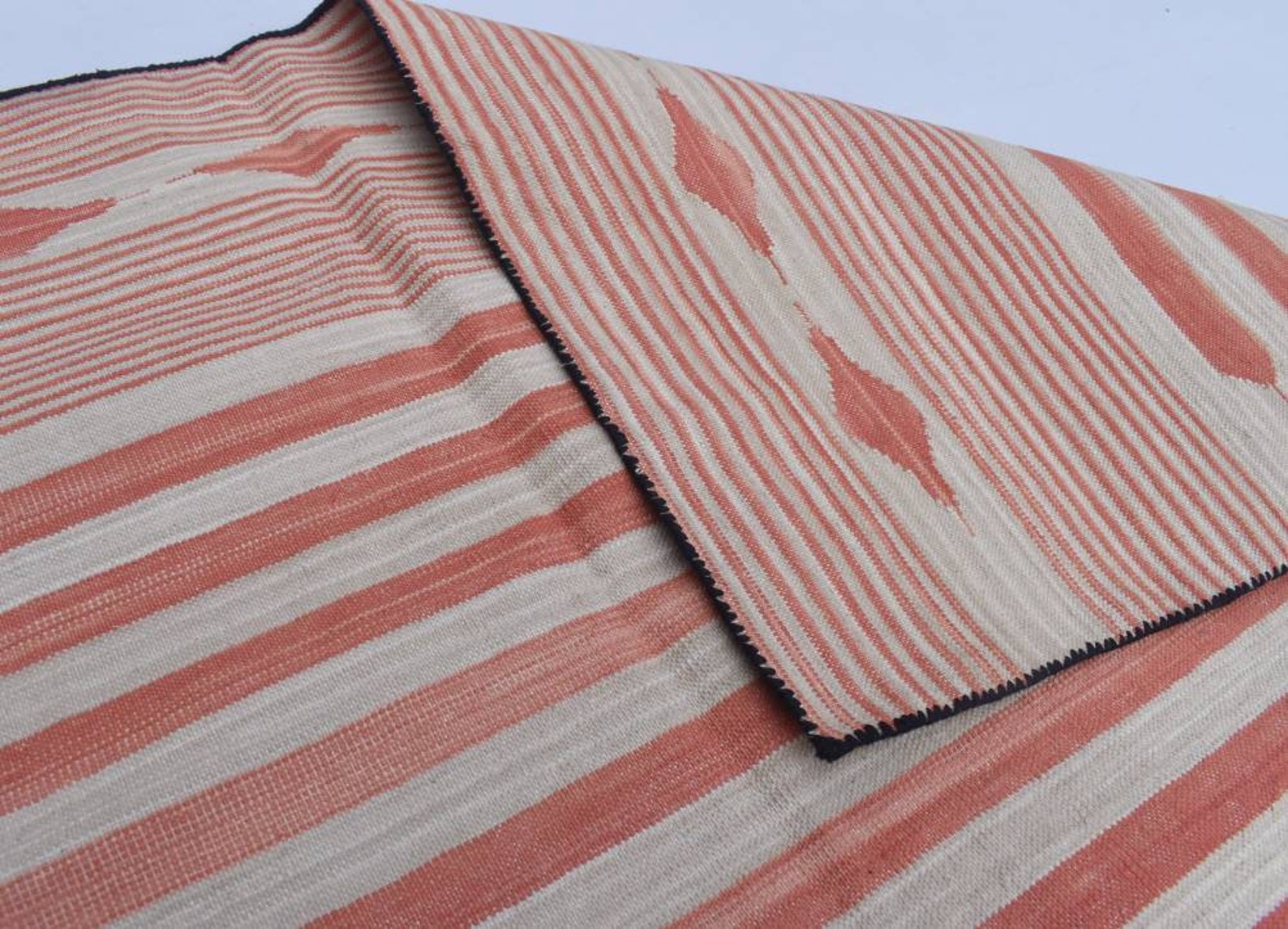 Rustic Beige and Red Cotton Handmade Modern Stripes Rug- With Black ...