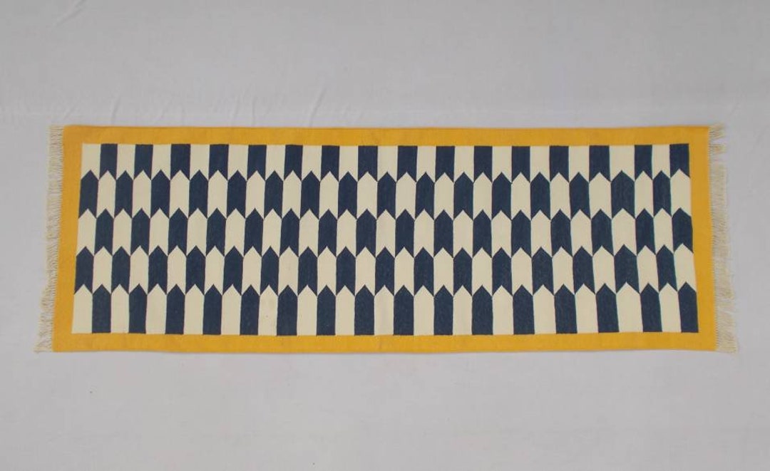 Multiple Sizes Blue,yellow and White Rug Runner- Hand Woven Runner - Etsy