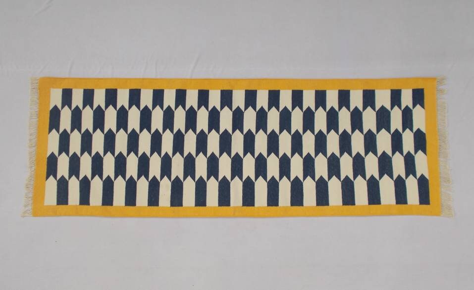 Multiple Sizes Blue,yellow and White Rug Runner- Hand Woven Runner - Etsy