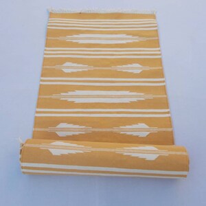 Multiple Sizes Yellow Cotton Runner Rug - Gold Yellow and White Stripes ...