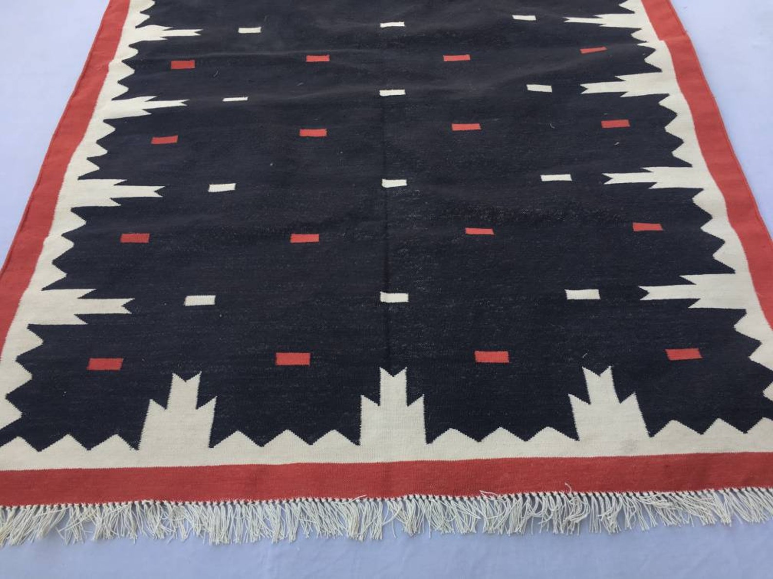 Multiple Sizes Cotton Black Red and White Handmade Cotton Rug | Etsy