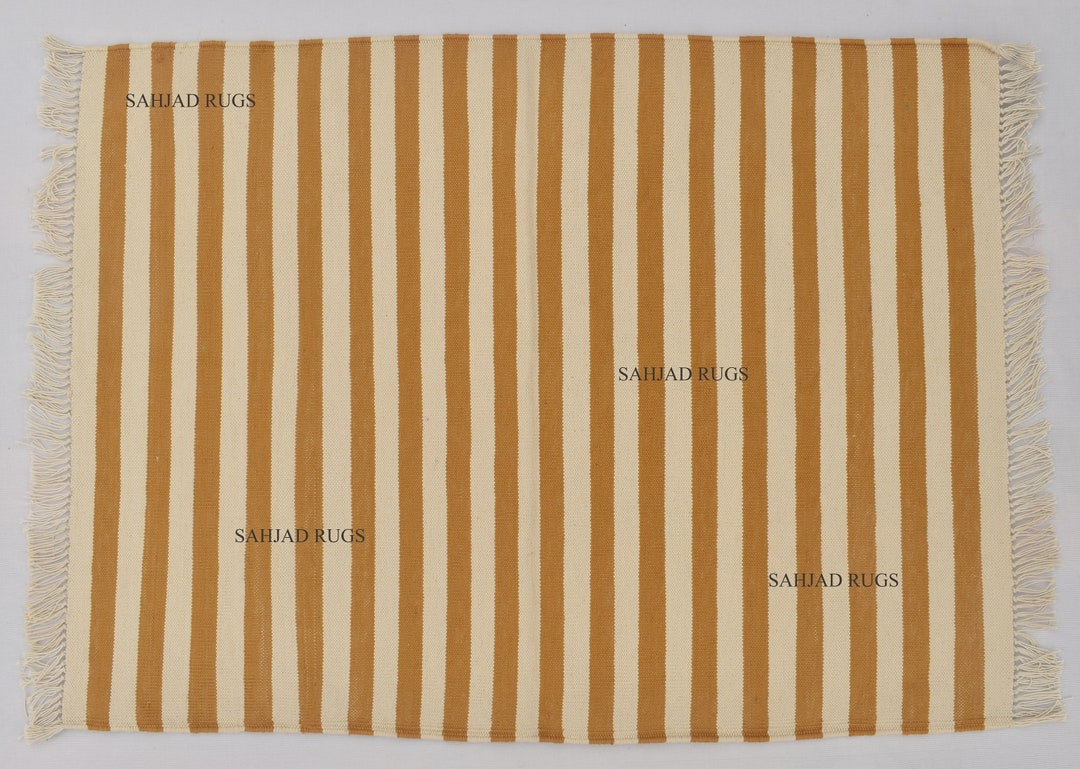 Multiple Sizes Yellow and White Cotton Handmade Modern Simple Stripes ...