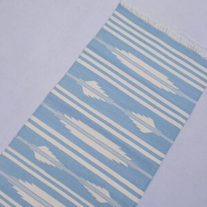 Multiple Sizes Blue Cotton Runner Handmade Stripes - Light Denim Sky ...