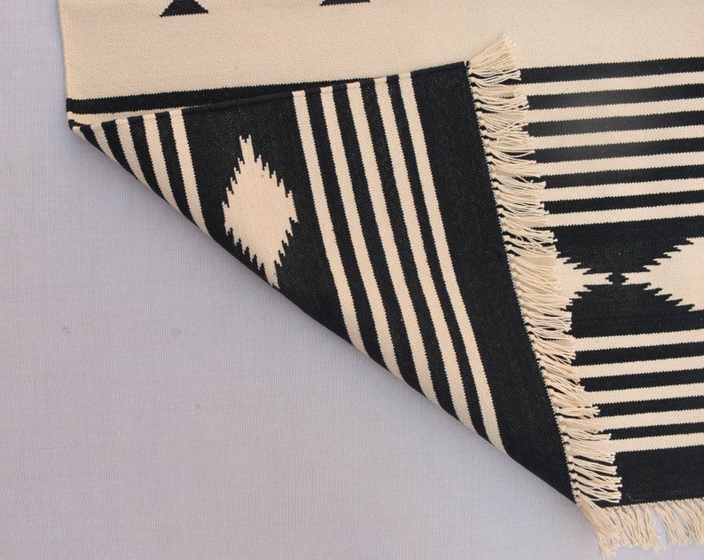 White and Black Modern Pattern Rug Runner Hand Woven Runner - Etsy