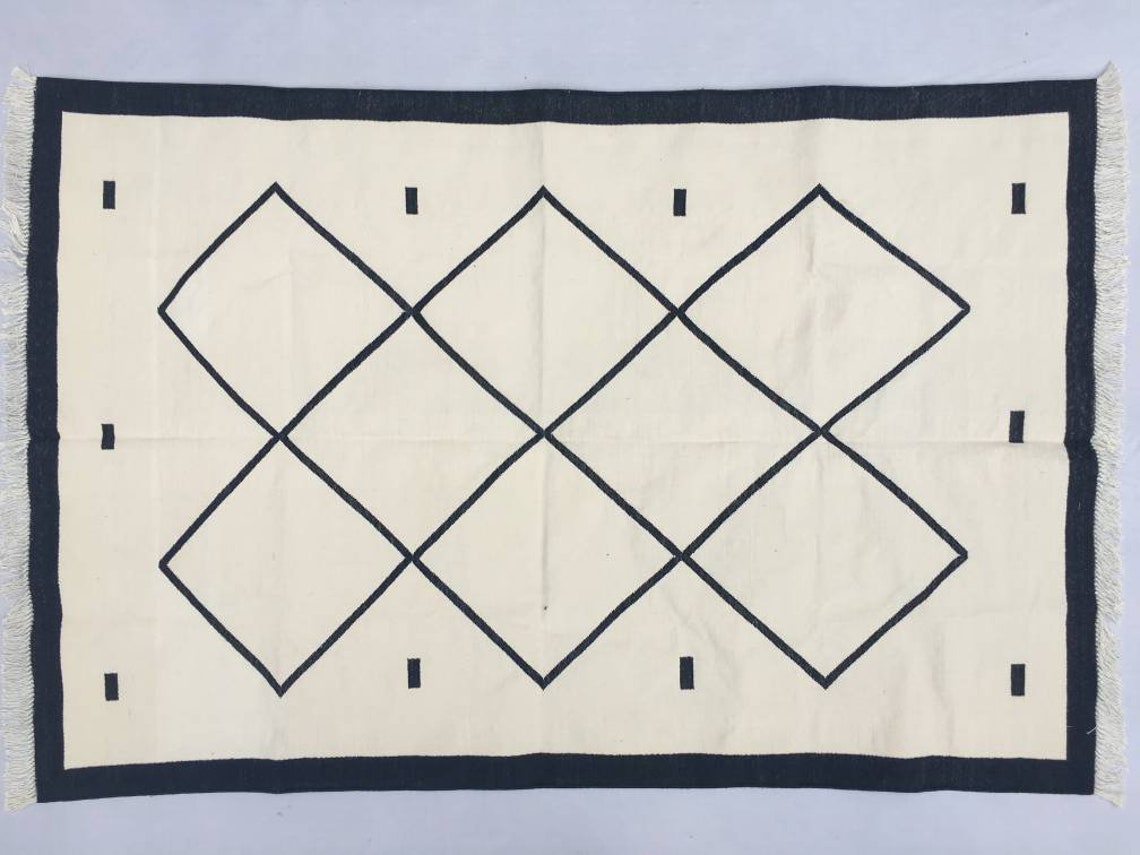 Multiple Sizes off White and Black Stripes Handmade Cotton Rug - Etsy