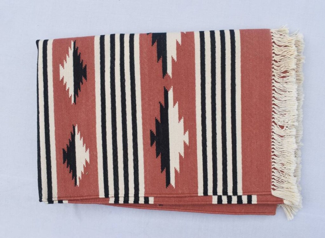 Indian Red and Black Modern Cotton Runner Rug - Hand Woven Runner Rug ...