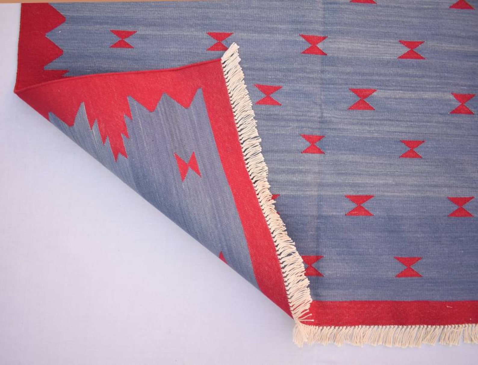 Multi Sizes Cotton Blue and Red Handmade Modern Design Rug. | Etsy